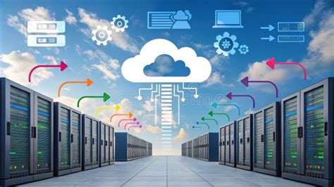 Server Racks Transferring Data To Cloud Computing System With Icons Stock Image Image Of