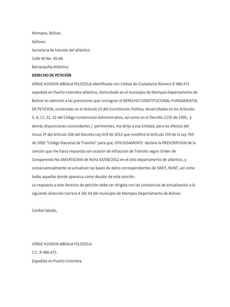 Modelo Prescripcion Multas De Transito Pdf