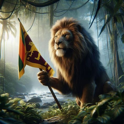 Premium Photo Captivating Scene Of A Lion Taking The Sri Lankan Flag