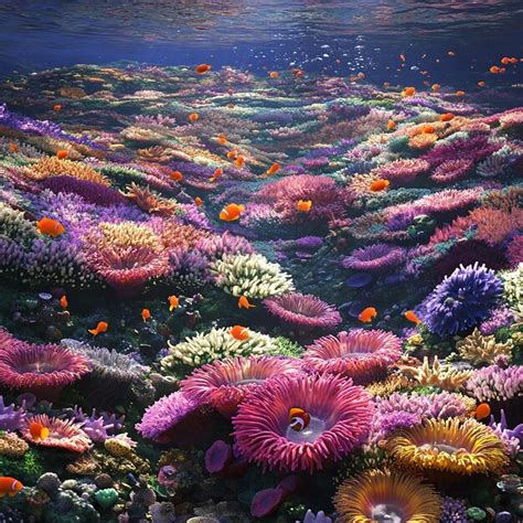 Vast Underwater Fields Of Giant Sea Anemones Premium Ai Generated Image