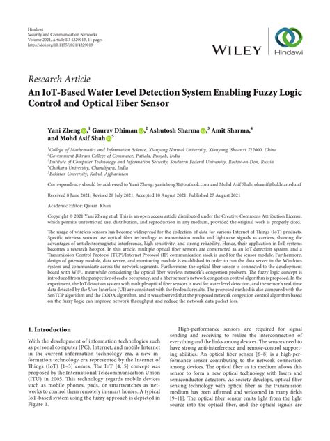 Pdf An Iot Based Water Level Detection System Enabling Fuzzy Logic Control And Optical Fiber