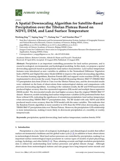 Spatial Downscaling Algorithm For Satellite Based Precipitation Pdf