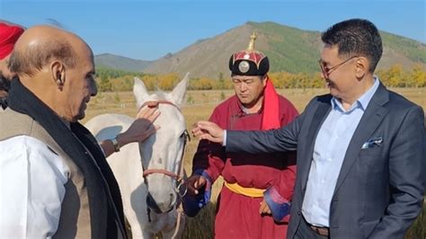 Mongolian President Ts Horse To Defence Minister Rajnath Singh