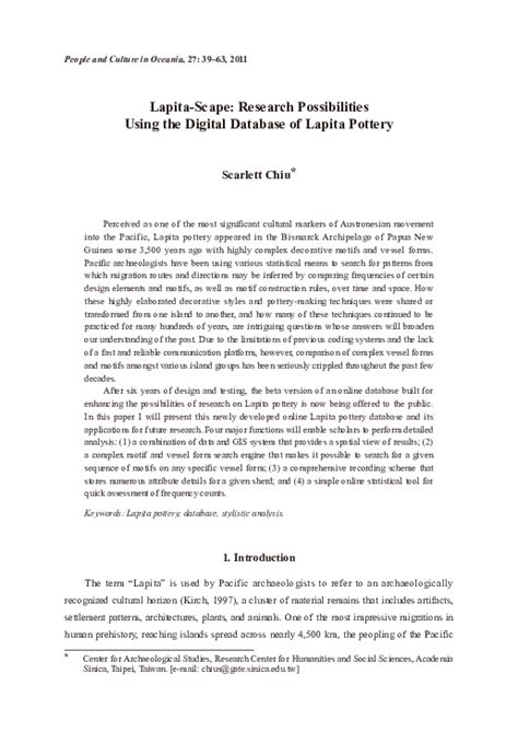 Pdf Lapita Scape Research Possibilities Using The Digital Database Of Lapita Pottery