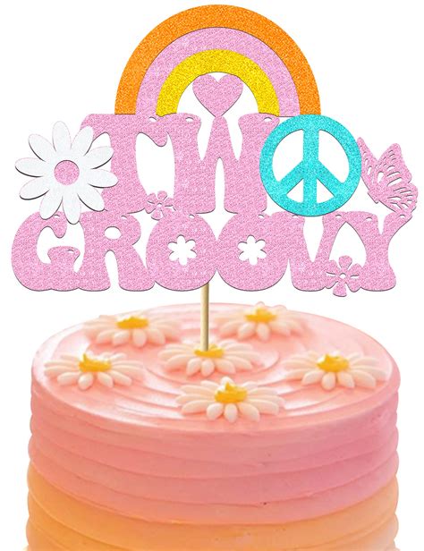 Two Groovy Cake Topper Two Groovy Cake Decorations Glitter Pink