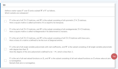 Solved Q1define A Vector Space V ﻿over R ﻿and A Subset W ﻿of
