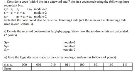 Solved 1 Consider A Code With 4 Bits In A Dataword And 7