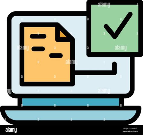 Secured Laptop Icon Outline Vector Factor Code Login Verification Certificate Color Flat Stock