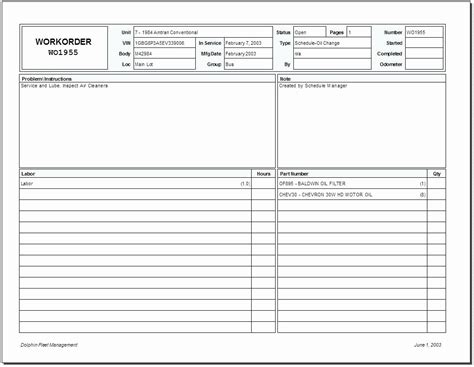 Excel Work Order Template