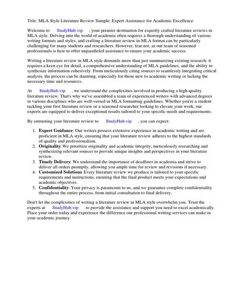 Mla Style Literature Review Sample Pdf Tourism Literature Review