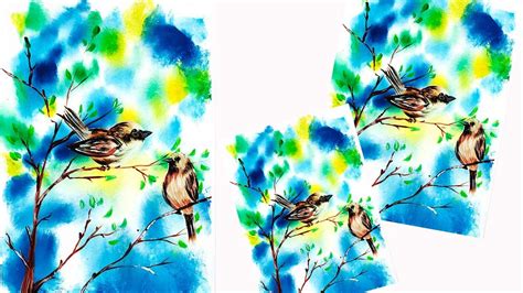 Как легко нарисовать весну Рисуем птиц Как нарисовать весенний пейзаж Рисуем воробья Youtube