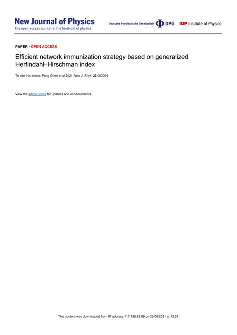 Pdf Efficient Network Immunization Strategy Based On Generalized