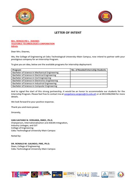Coe Letter Of Intent Pdf