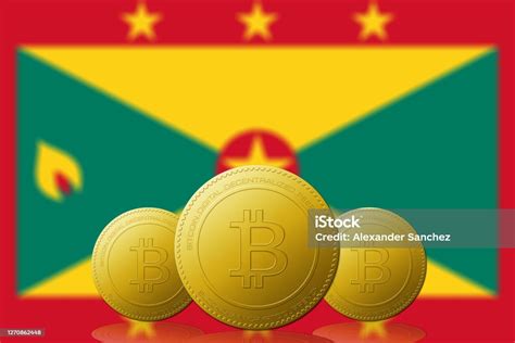 배경에 Grenada 플래그와 세 비트 코인 암호 화폐 0명에 대한 스톡 벡터 아트 및 기타 이미지 0명 경제 그레나다