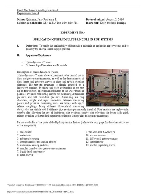 Fluids 2 Lab Report 4 Final Pdf Reynolds Number Fluid Dynamics