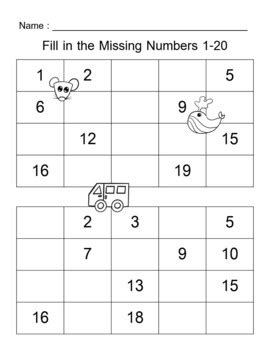 Fill In The Missing Numbers Worksheet Number Boards 1 20 FREE