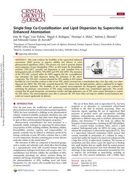 Pdf Single Step Co Crystallization And Lipid Dispersion By Supercritical Enhanced Atomization