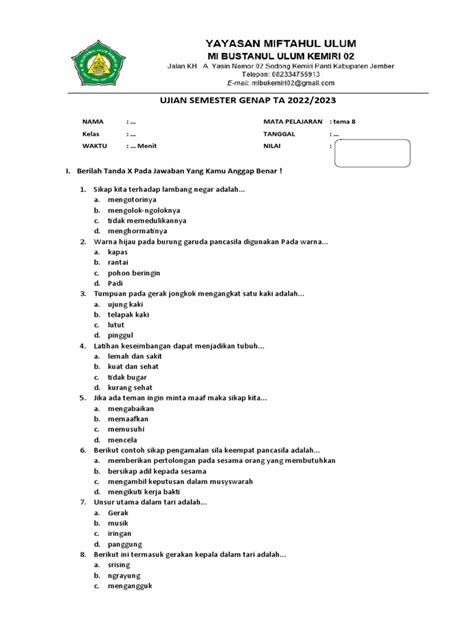 Template Soal Ujian Semester 22 1 Pdf
