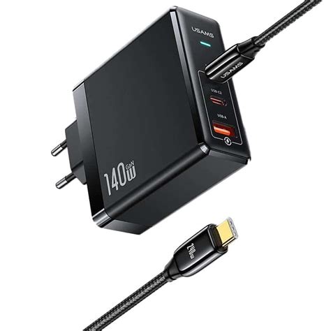 Usams US UM GaN Snabbladdare 140W 2m USB C Kabel 2x USB C 1x USB A