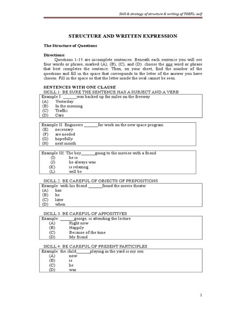 Structure And Written Expression Pdf Perfect Grammar Verb