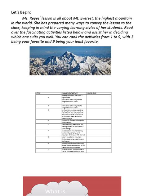 Center Based Learning And Multiple Intelligence Pdf Mount Everest Intelligence