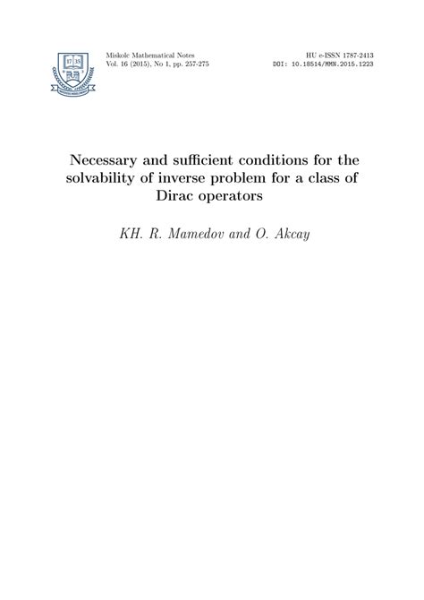 Pdf Necessary And Sufficient Conditions For The Solvability Of Inverse Problem For A Class Of