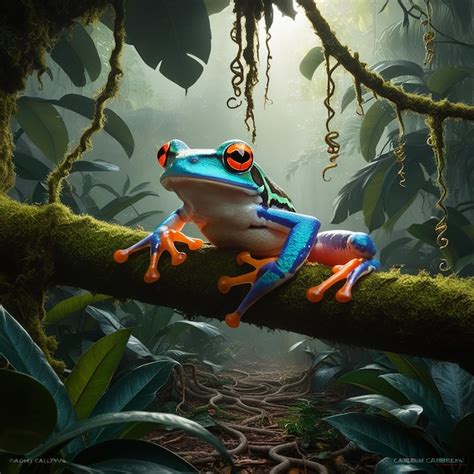Redeyed Tree Frog In Its Natural Habitat In The Caribbean Rainforest