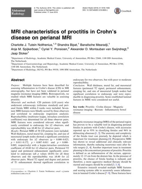 Pdf Mri Characteristics Of Proctitis In Crohns Disease On · Mri