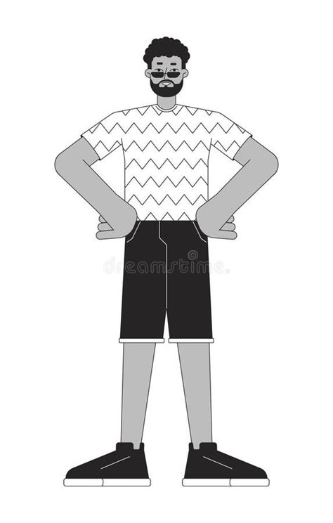 Confident Hands On Hips Korean Guy Black And White 2d Line Cartoon Character Stock Vector