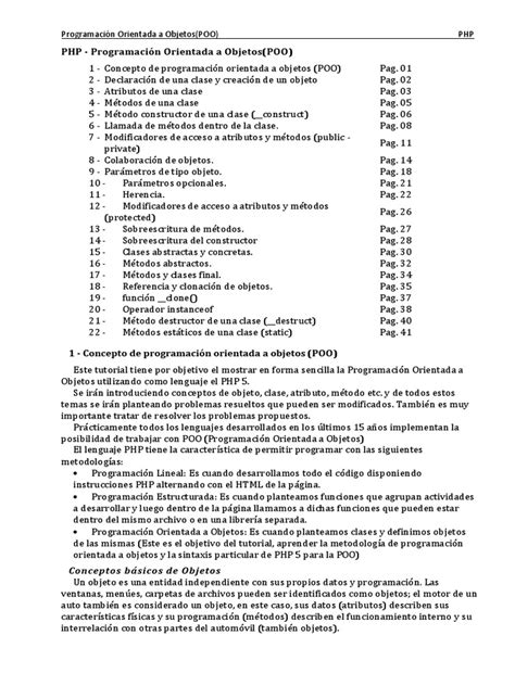 Programación De Php Orientada A Objetos Pdf Objeto Informática Herencia Programación