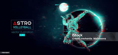 배구 선수 우주 비행사 우주 활동 지구 화성 행성 우주를 배경으로 한 추상적인 실루엣 배구 선수 우주 비행사가 공을 칩니다 벡터 3d 렌더링 그림 Championship에