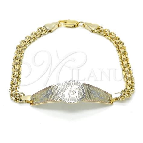 Oro Laminado Id Bracelet Gold Filled Style Flower Design Polished T