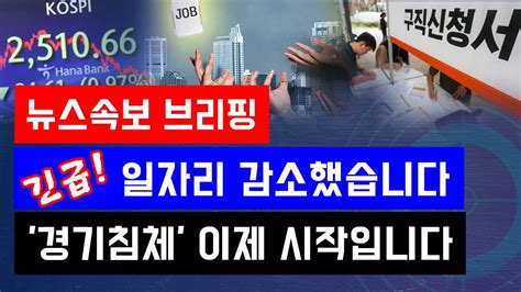 뉴스속보 긴급 일자리 감소했습니다경기침체 이제 시작입니다 정완진tv Youtube