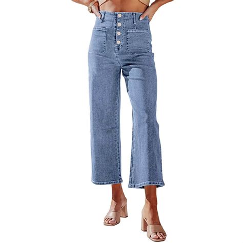 Hbyjlzyg Jeans Pants For Women Wide Leg High Waisted Stretchy Straight
