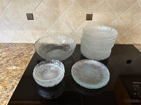 Large Glass Serving Bowl With Matching Salad Plates