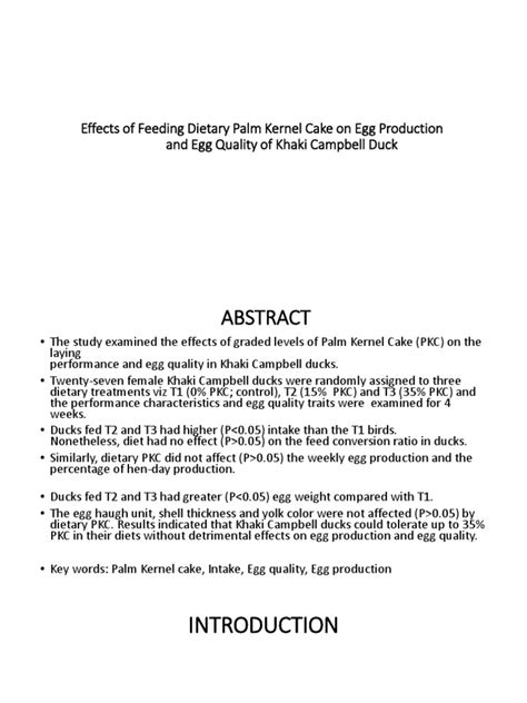 Effects Of Feeding Dietary Palm Kernel Cake Onpptx Pdf Egg As Food Egg