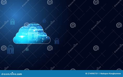 Abstract Cloud Storage And Data Loss Prevention Cybersecurity Padlock Encryption On Blue