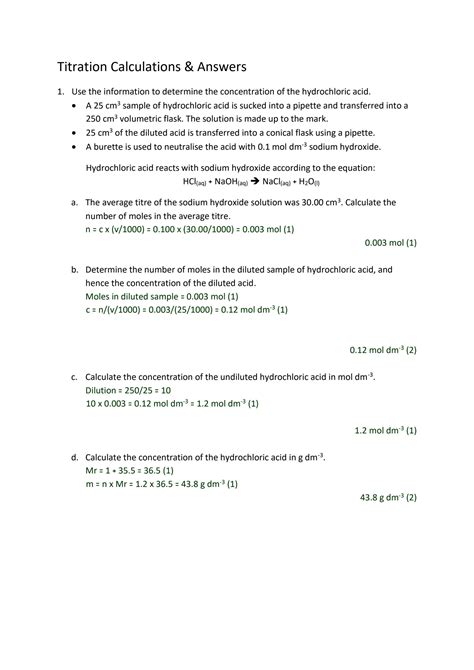 Solution Titration Calculations And Answers Studypool