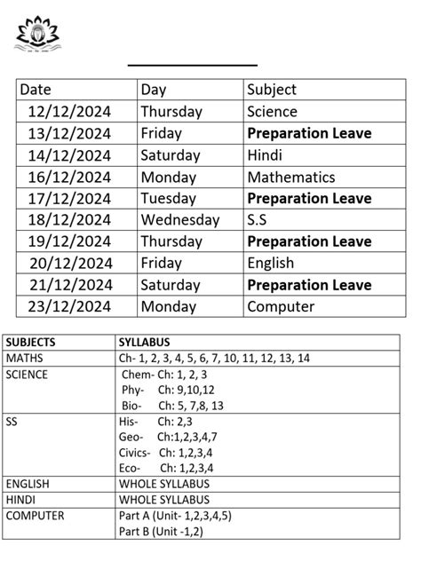 Sanskartirth Gyanpeeth X Pre Board Schedule Pdf