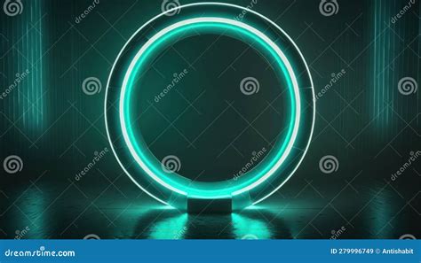 Glowing Neon Ring Light In Tunnel 3d Render Stock Illustration