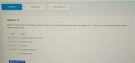 PHYSICS CHEMISTRY MATHEMATICS Question 17 StudyX