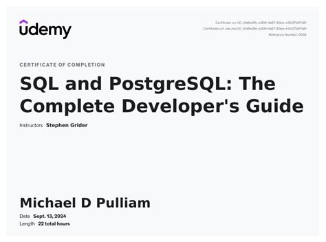 Michael Pulliam On Linkedin Finished Sql And Postgresql The Complete