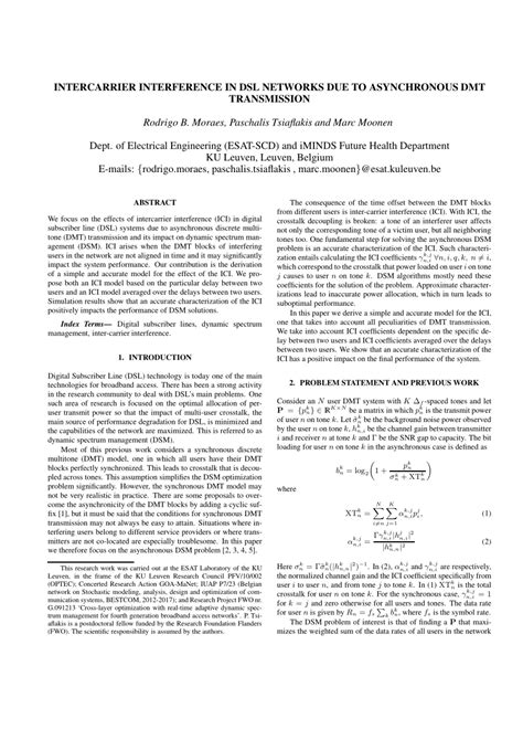 Pdf Intercarrier Interference In Dsl Networks Due To Asynchronous Dsm
