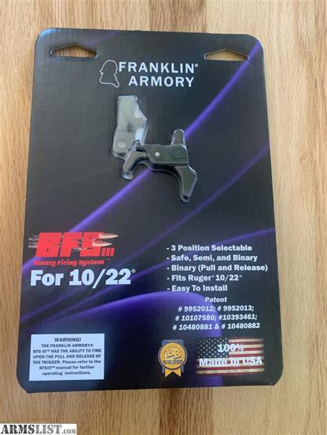 Armslist For Sale Franklin Armory Bfsiii 22 C1 Binary 10 22 Trigger