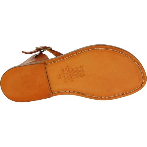 Tan Flat Sandals For Women Real Leather Handmade In Italy Artigiani Del Cuoio