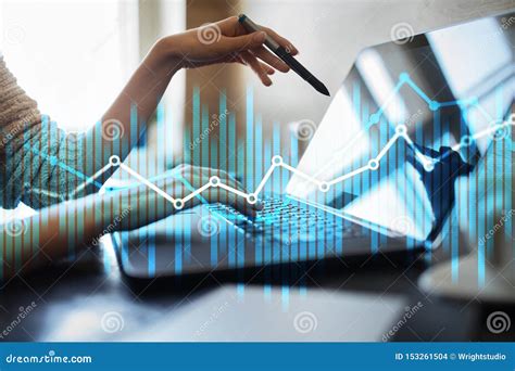 Double Exposure Economic Charts And Graphs On Virtual Screen Online