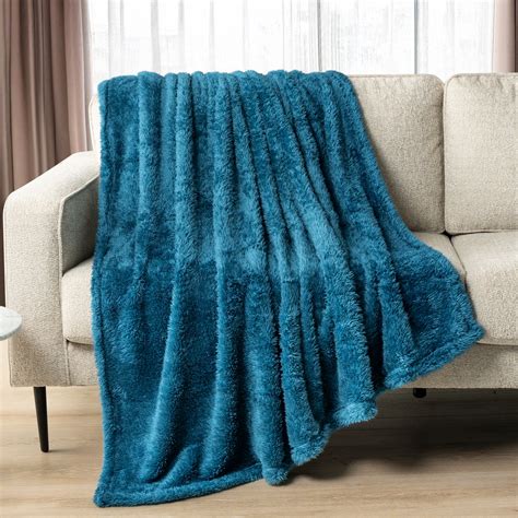 Pavilia Sherpa Throw Blanket For Couch Sofa Turquoise Teal Blue Fluffy