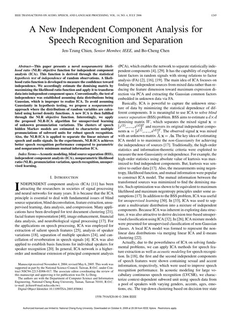 pdf a new independent component analysis for speech recognition and