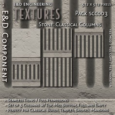 Second Life Marketplace [scc003] 5 Aged Column Textures Chipped