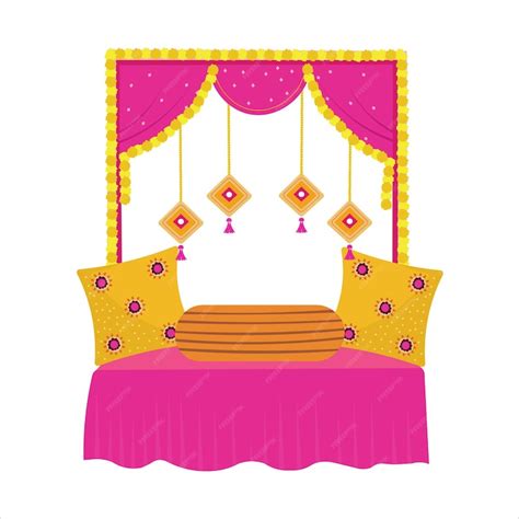 Premium Vector Haldi Ceremony Setup Decor Vector With Curtain And